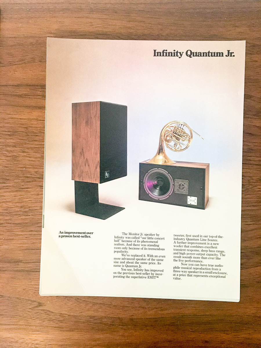 Infinity Quantum Jr. Speaker Dealer Sales Sheet / Specs *Original* #1 ...