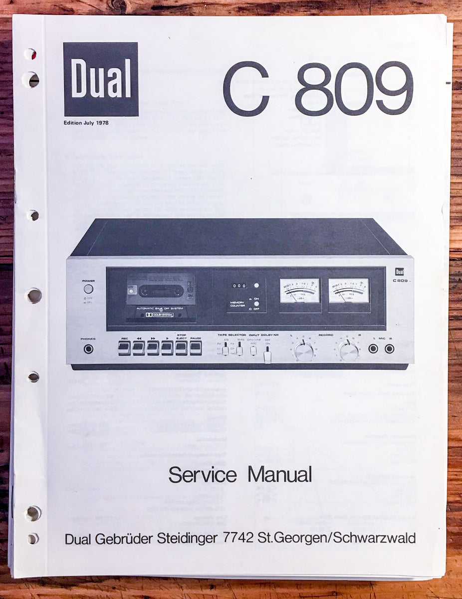 Dual C 809 C809 Cassette Player Service Manual *Original* – Vintage ...