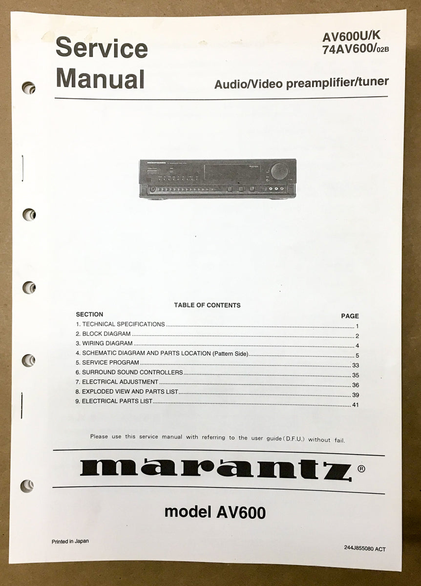 Marantz AV-600 AV600 Preamp Tuner Service Manual *Original* #1 ...