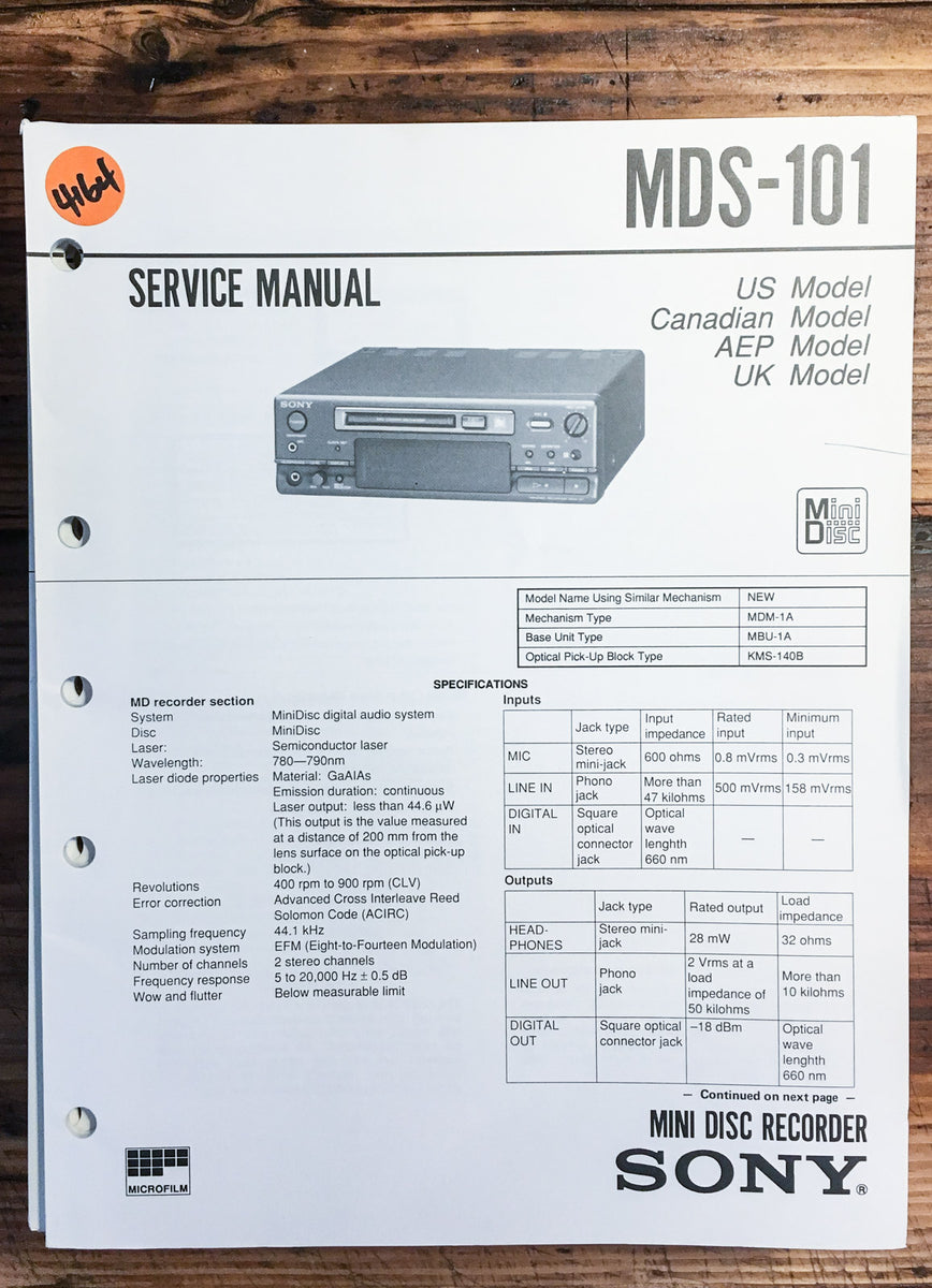 Sony MDS-101 Mini Disc MD Recorder Service Manual *Original* – Vintage Audio Store - Vintage ...