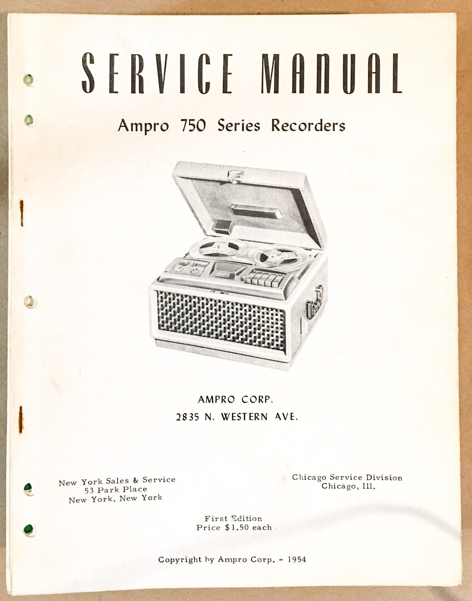 Ampex / Ampro Model 750 Series Tape Recorder Service Manual *Original ...