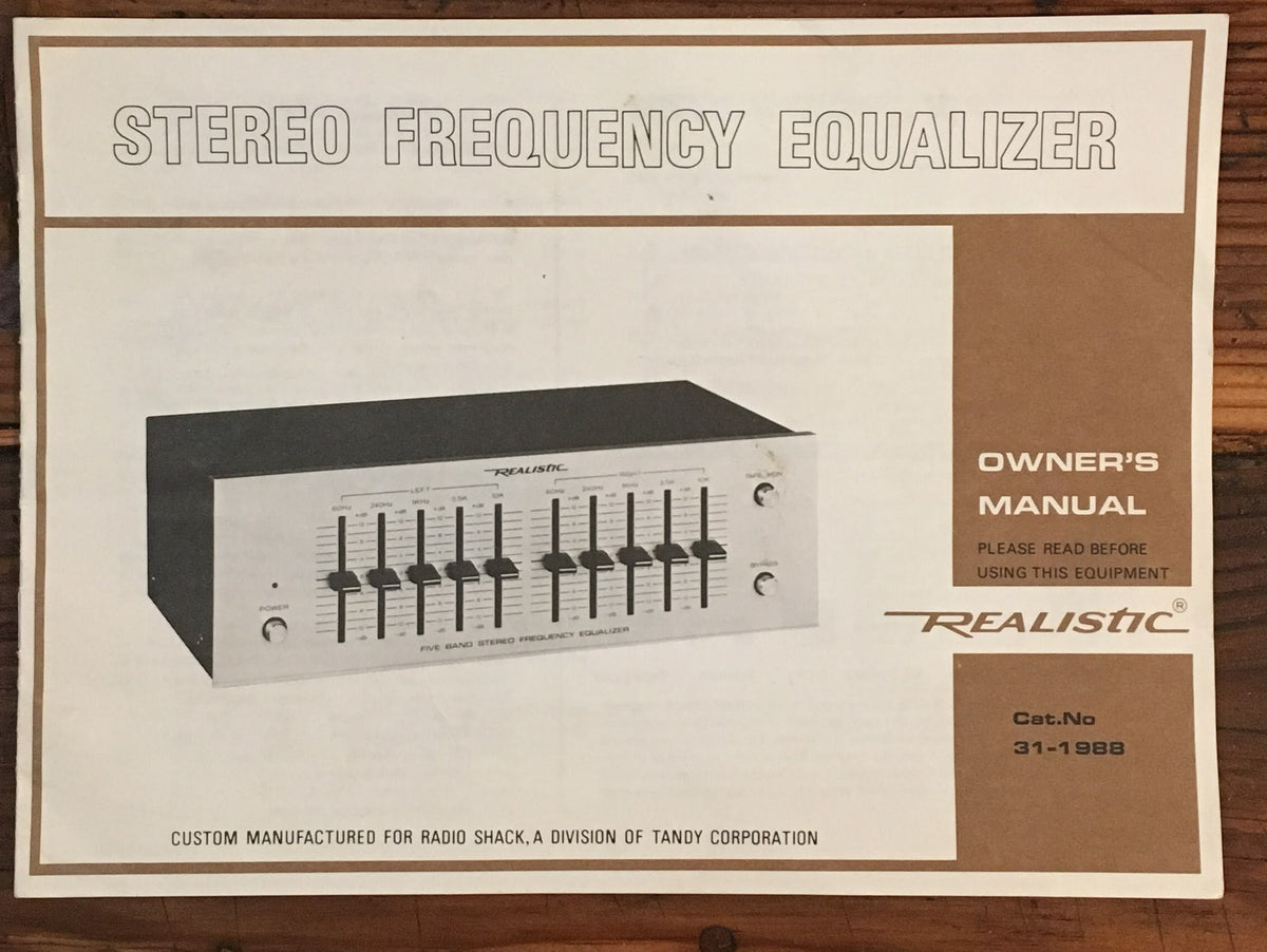 Realistic 31-1988 Equalizer Owners / User Manual *Original* – Vintage ...
