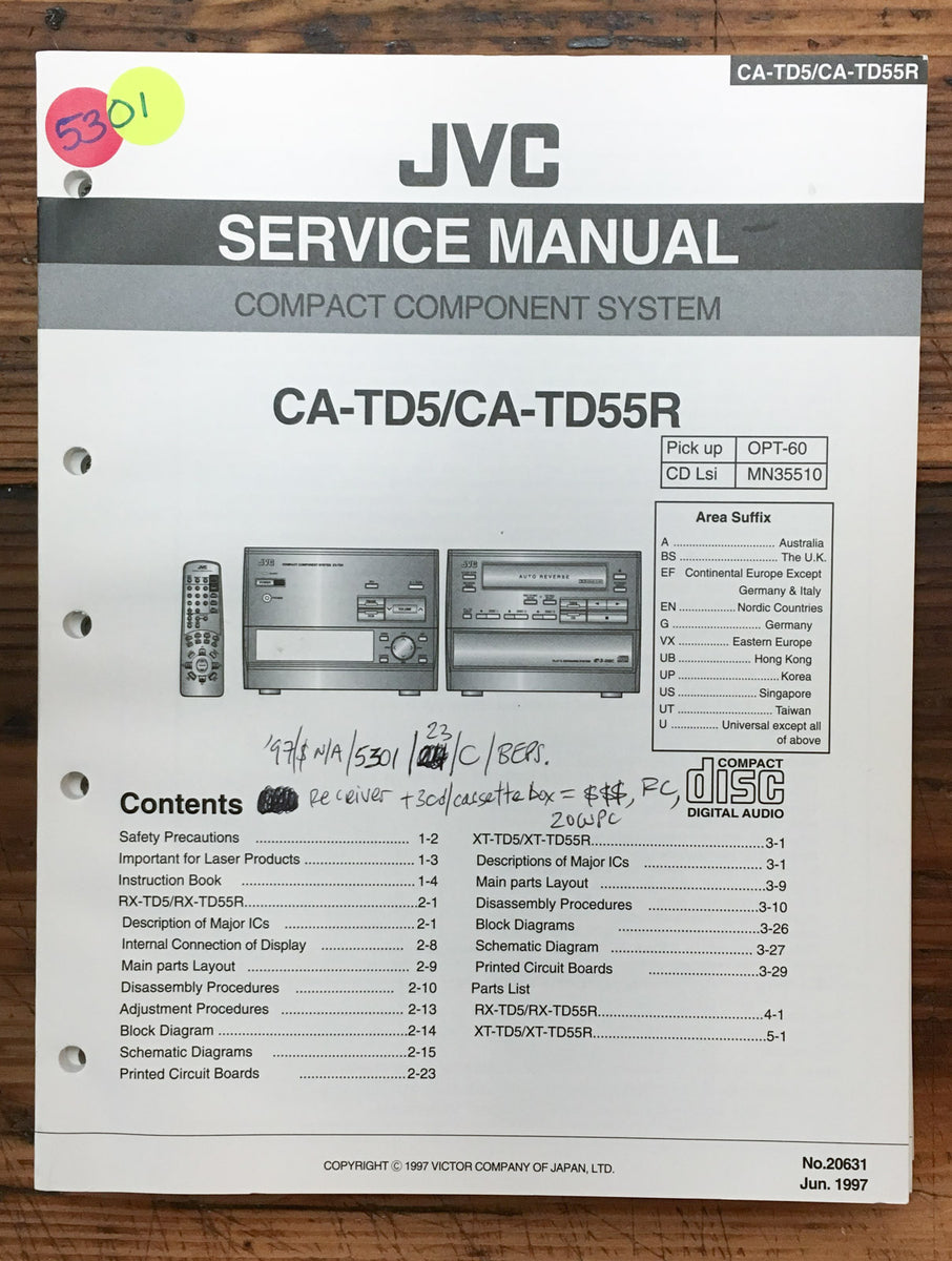 JVC CA-TD5 CA-TD55R Stereo Service Manual *Original* – Vintage Audio ...