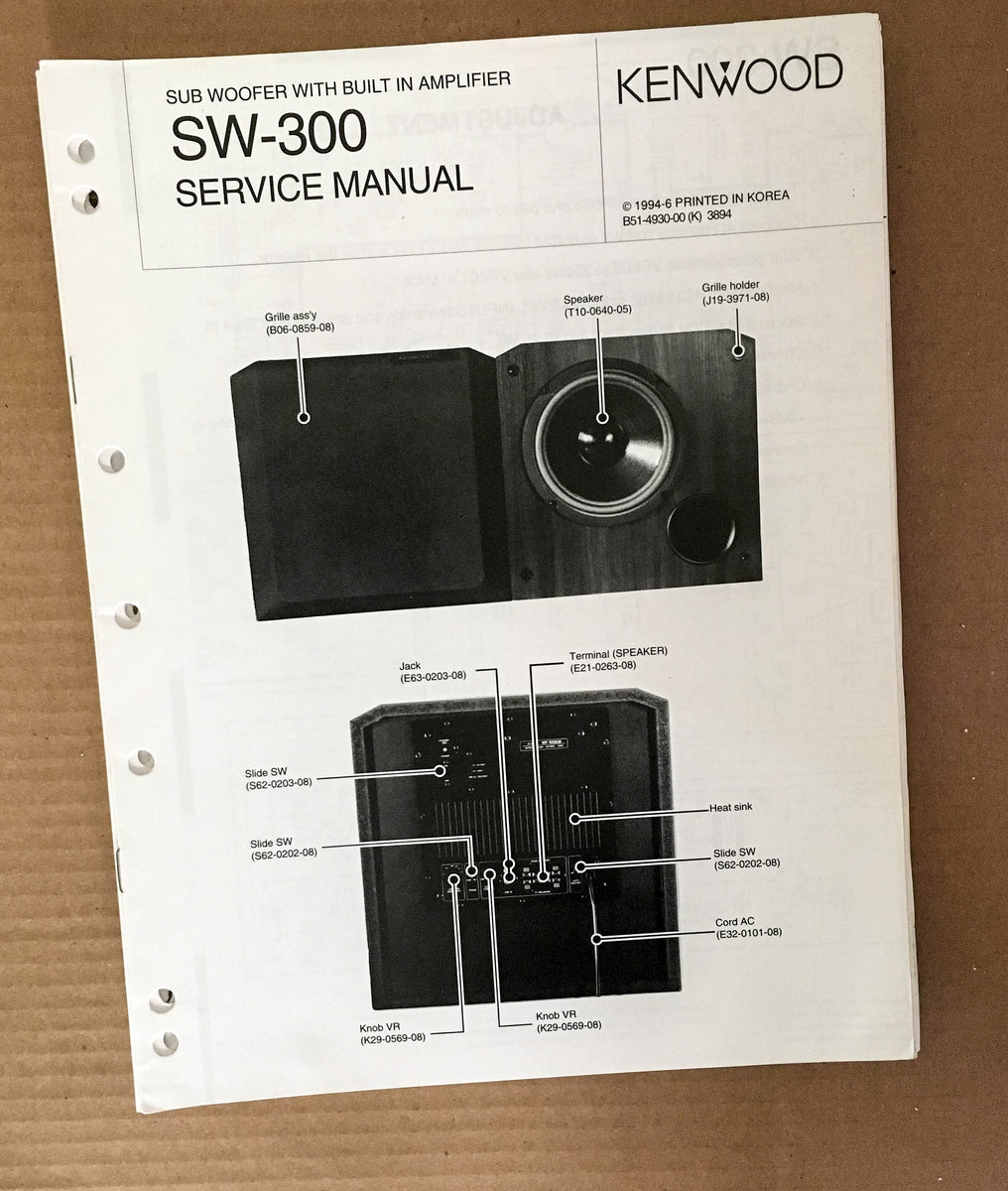 Kenwood SW-300 Subwoofer Service Manual *Original* – Vintage Audio ...
