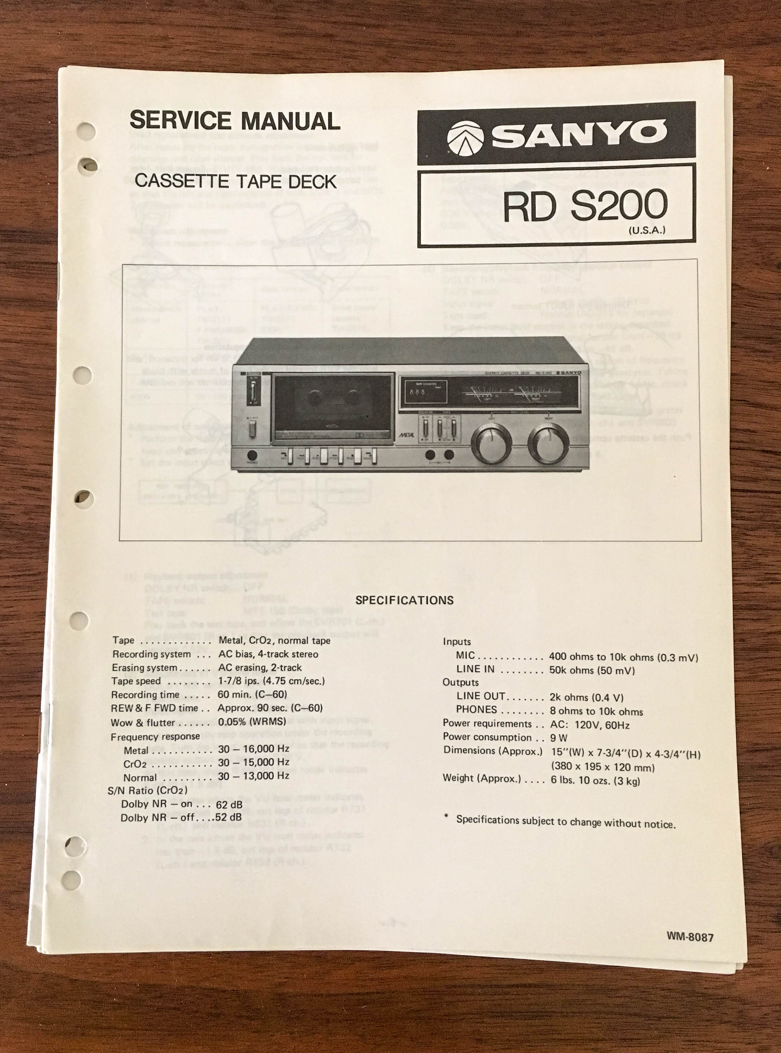 Sanyo RD S200 Cassette Deck Service Manual *Original* – Vintage Audio ...