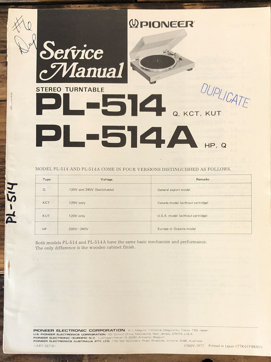 Record Player / Turntable Service Manual *Original* – Vintage Audio ...