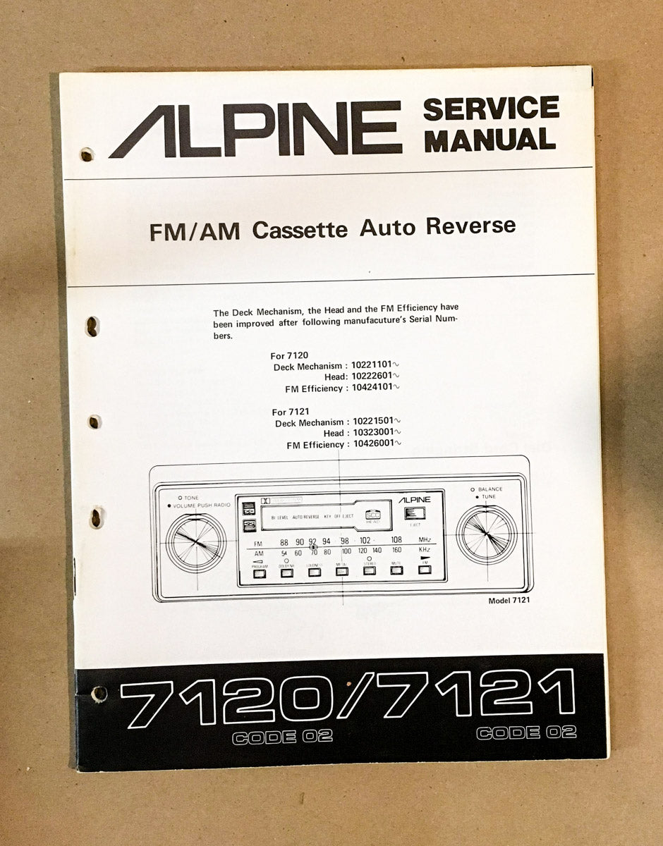 Alpine Model 7120 7121 Radio Cassette Service Manual *Original* #2 ...