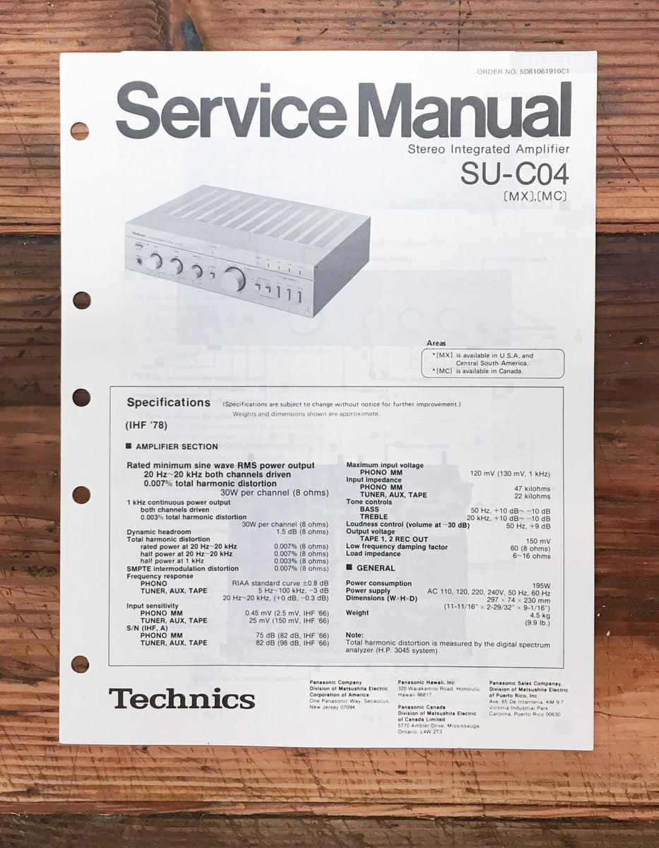 Technics SU-C04 Preamp / Preamplifier Service Manual *Original* – Vintage Audio Store - Vintage ...