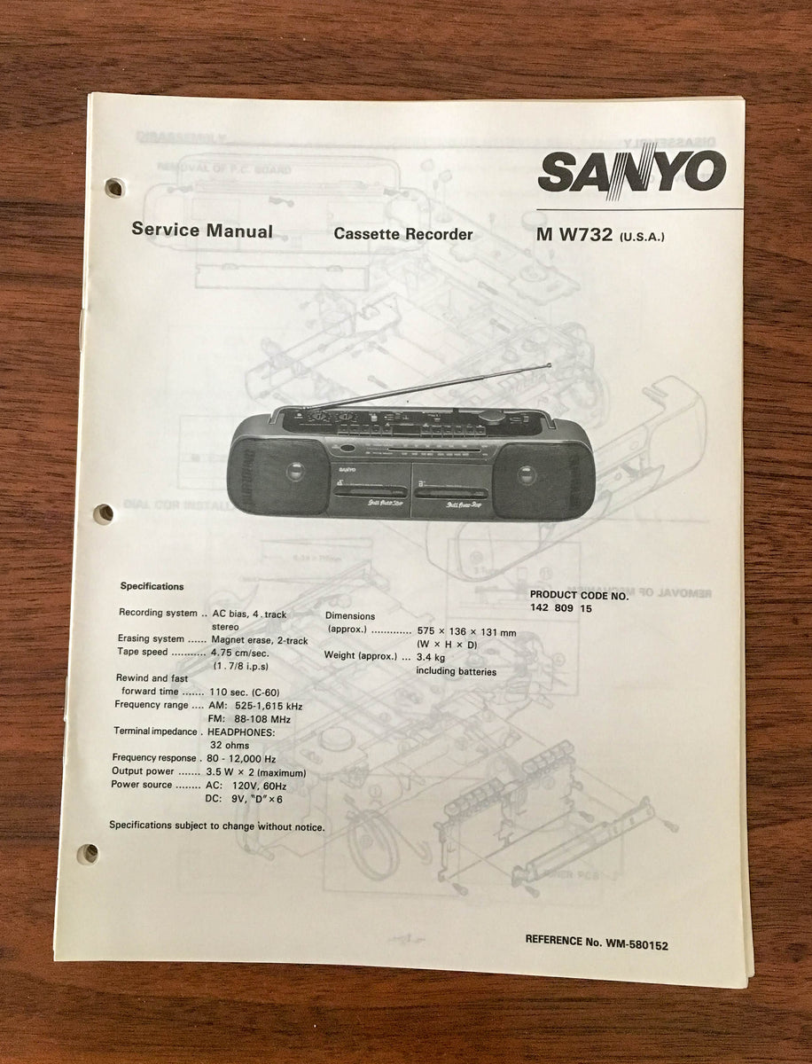 Sanyo M W732 Boombox / Radio Cassette Service Manual *Original* – Vintage Audio Store - Vintage ...