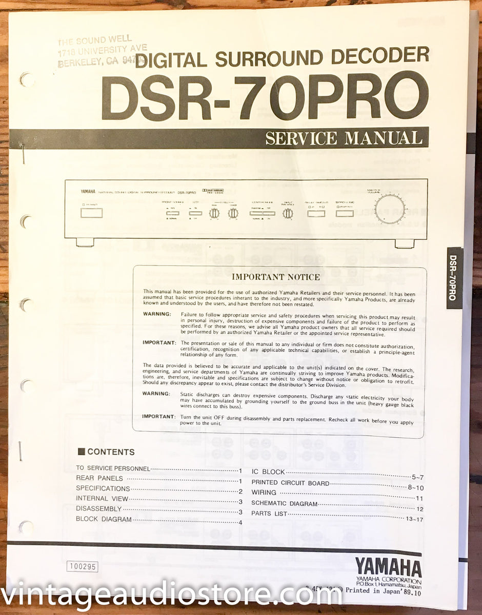 Surround Decoder Service Manual *Original* – Vintage Audio Store ...