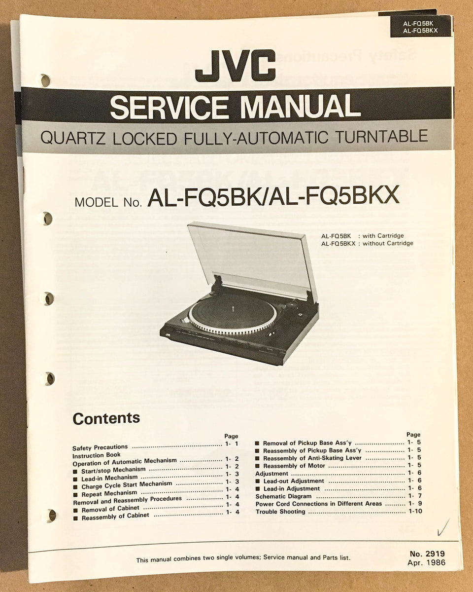 JVC AL-FQ5 BK BKX Turntable / Record Player Service Manual *Original ...
