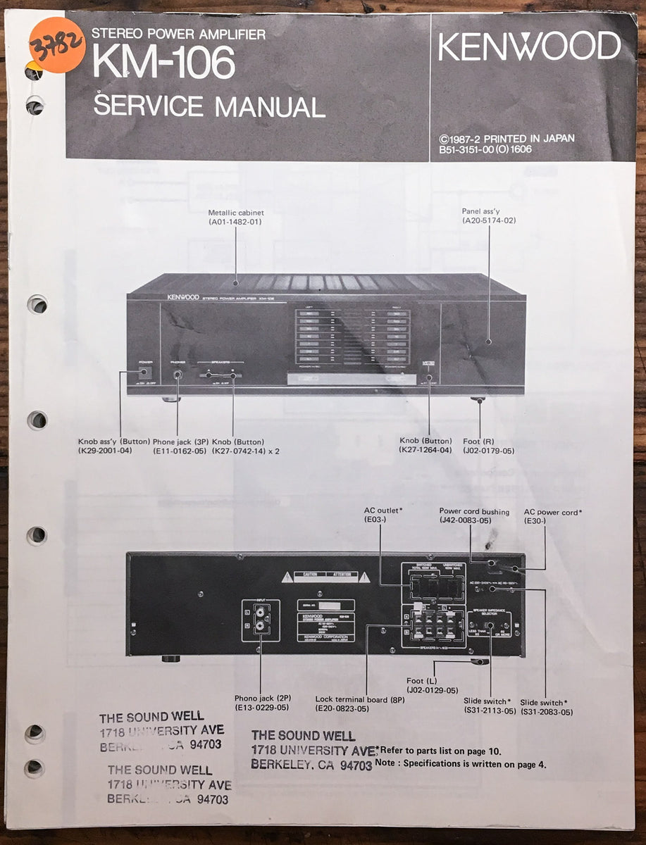 Kenwood KM-106 Amplifier Service Manual *Original* – Vintage Audio ...