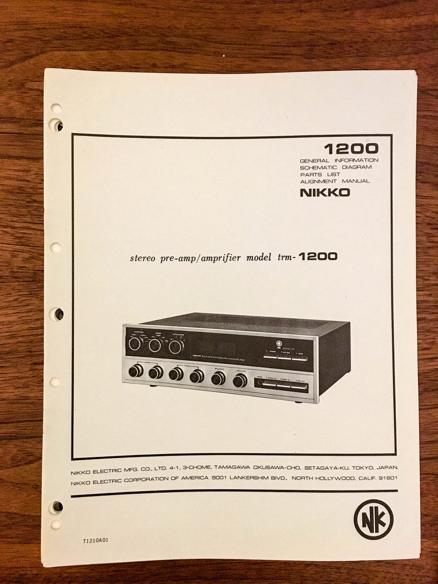 Nikko TRM-1200 Preamp / Preamplifier Service Manual *Original ...