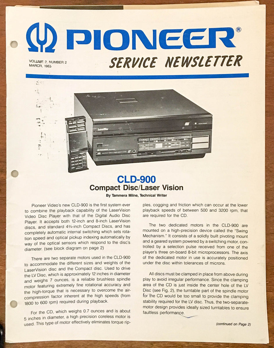 Pioneer CLD-900 Laservision Disc Player Service Newsletter *Original ...