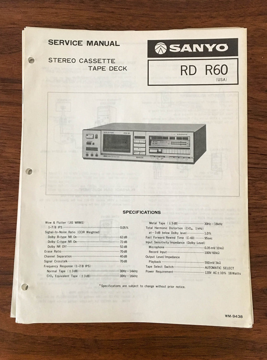 Sanyo RD R60 Cassette Deck Service Manual *Original* – Vintage Audio ...