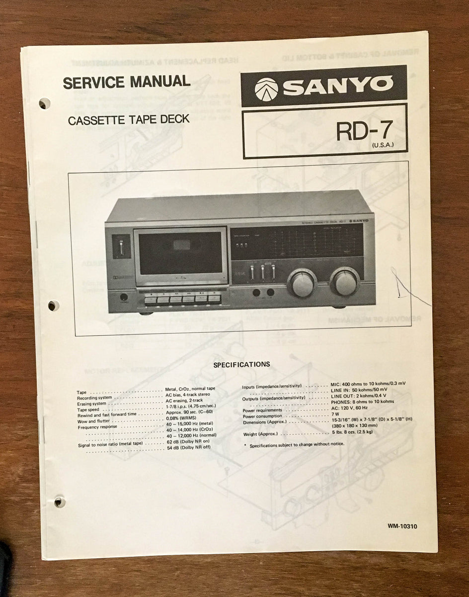Sanyo RD 7 Tape Cassette Deck Service Manual *Original* – Vintage Audio ...