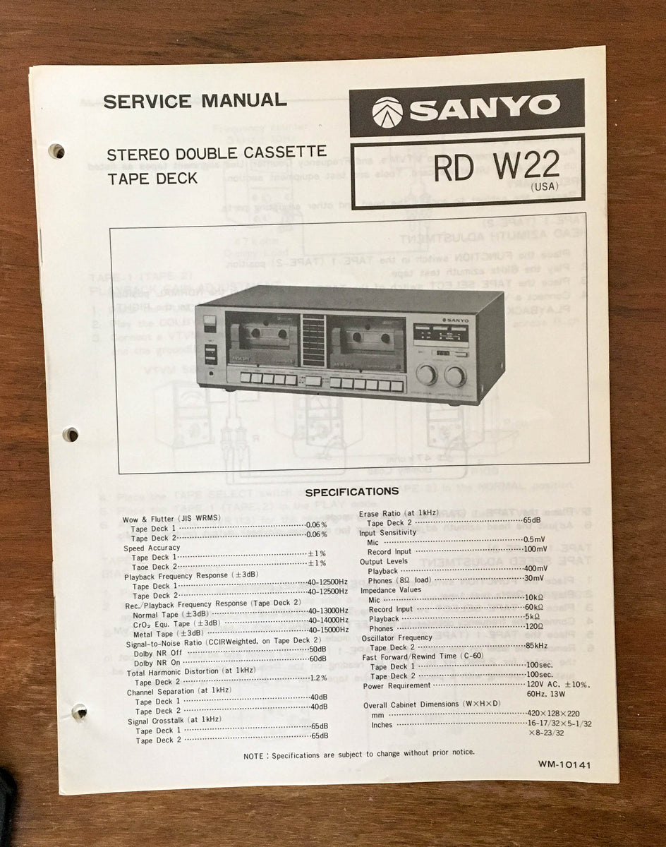 Sanyo RD W22 Tape Cassette Deck Service Manual *Original* – Vintage ...