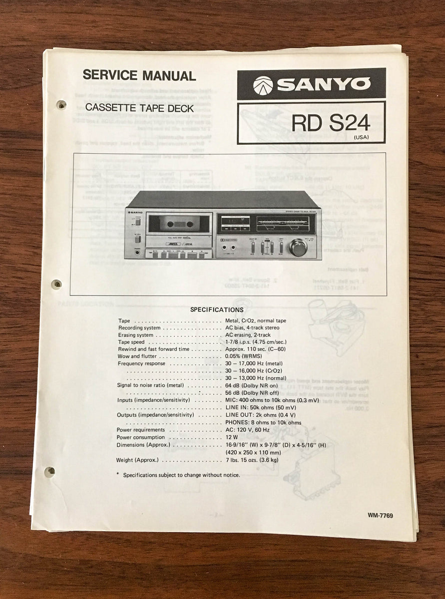 Sanyo RD S24 Cassette Deck Service Manual *Original* – Vintage Audio ...
