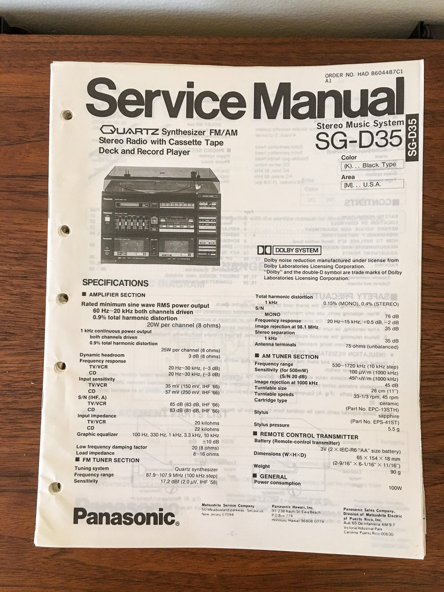 Panasonic SG-D35 Stereo Service Manual *Original* – Vintage Audio Store ...