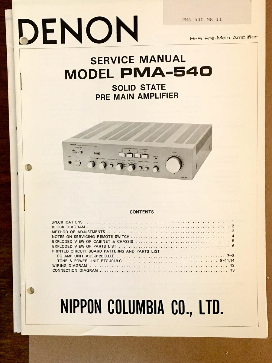 Denon PMA-540 Preamp / Preamplifier Service Manual *Original* – Vintage ...