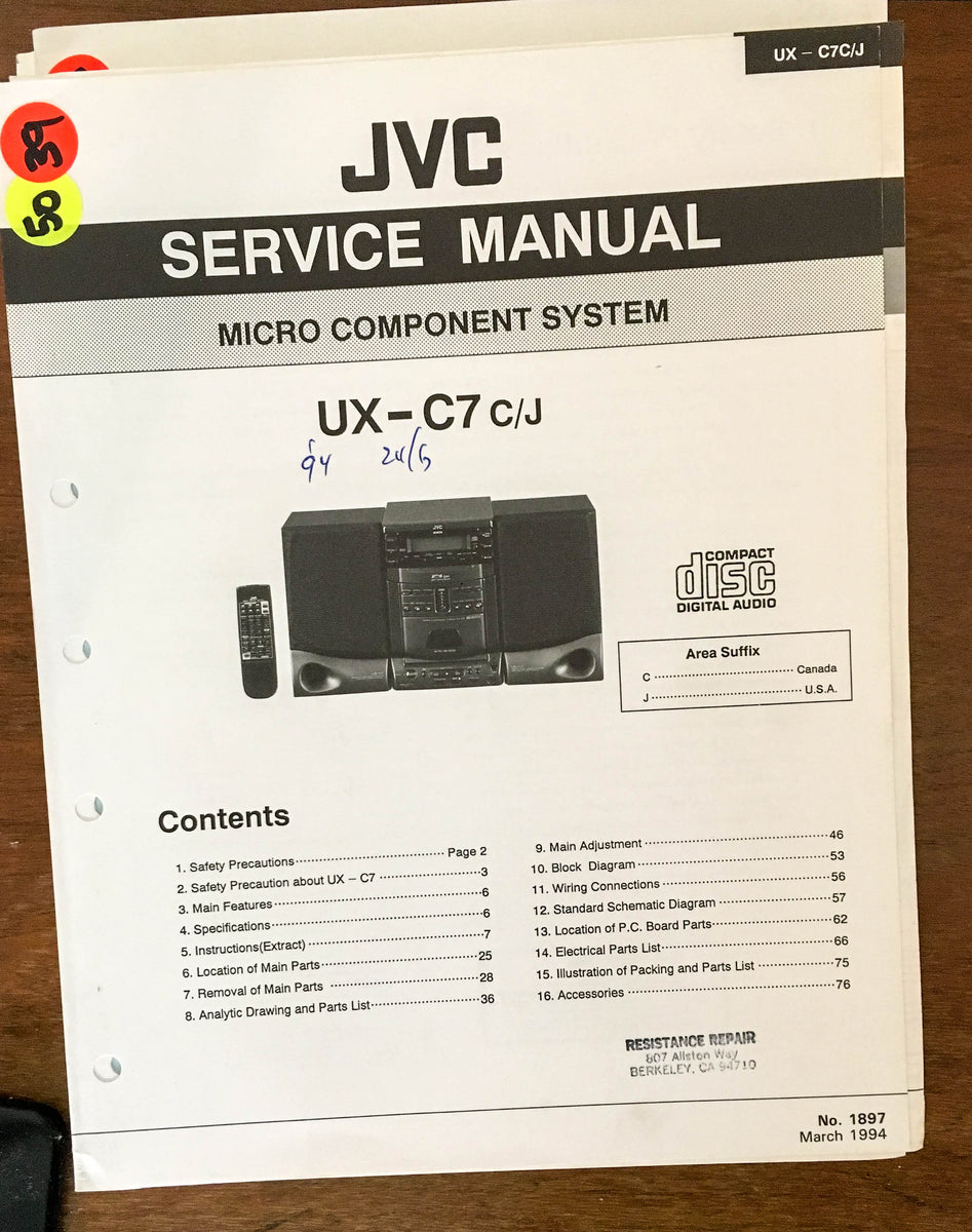 JVC UX- C7 Stereo Service Manual *Original* – Vintage Audio Store ...