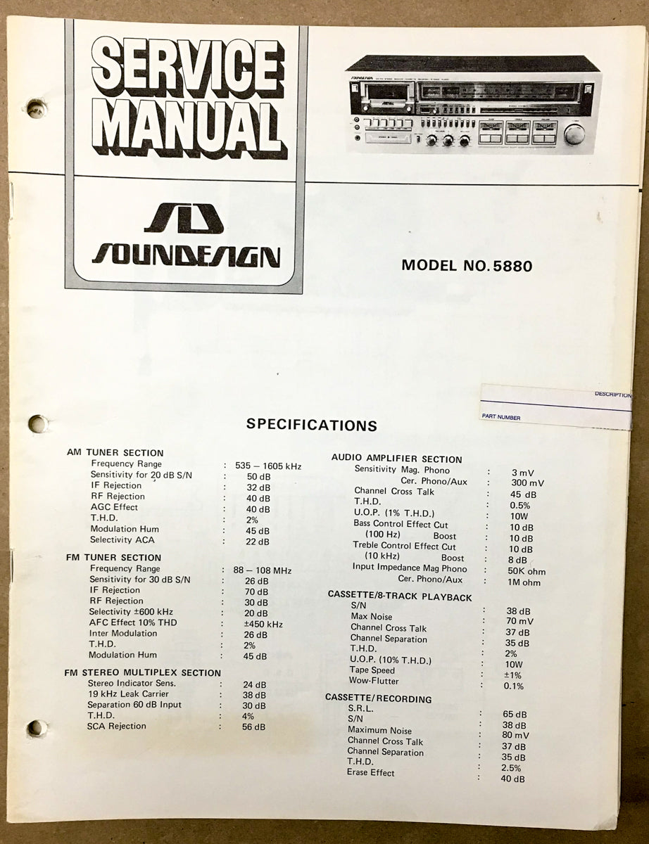 Soundesign Model 5880 Stereo Service Manual *Original* – Vintage Audio ...