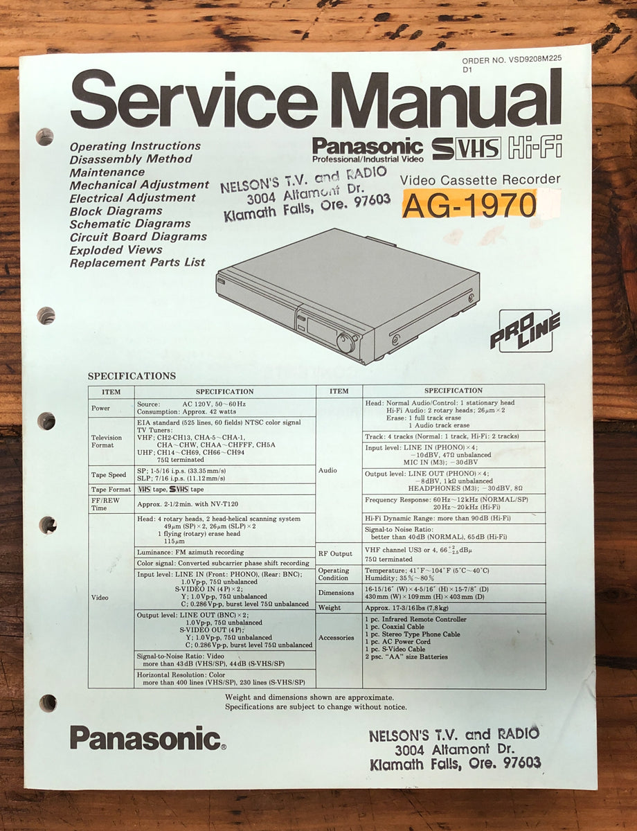 VHS Service Manual *Original* – Vintage Audio Store - Vintage Service ...