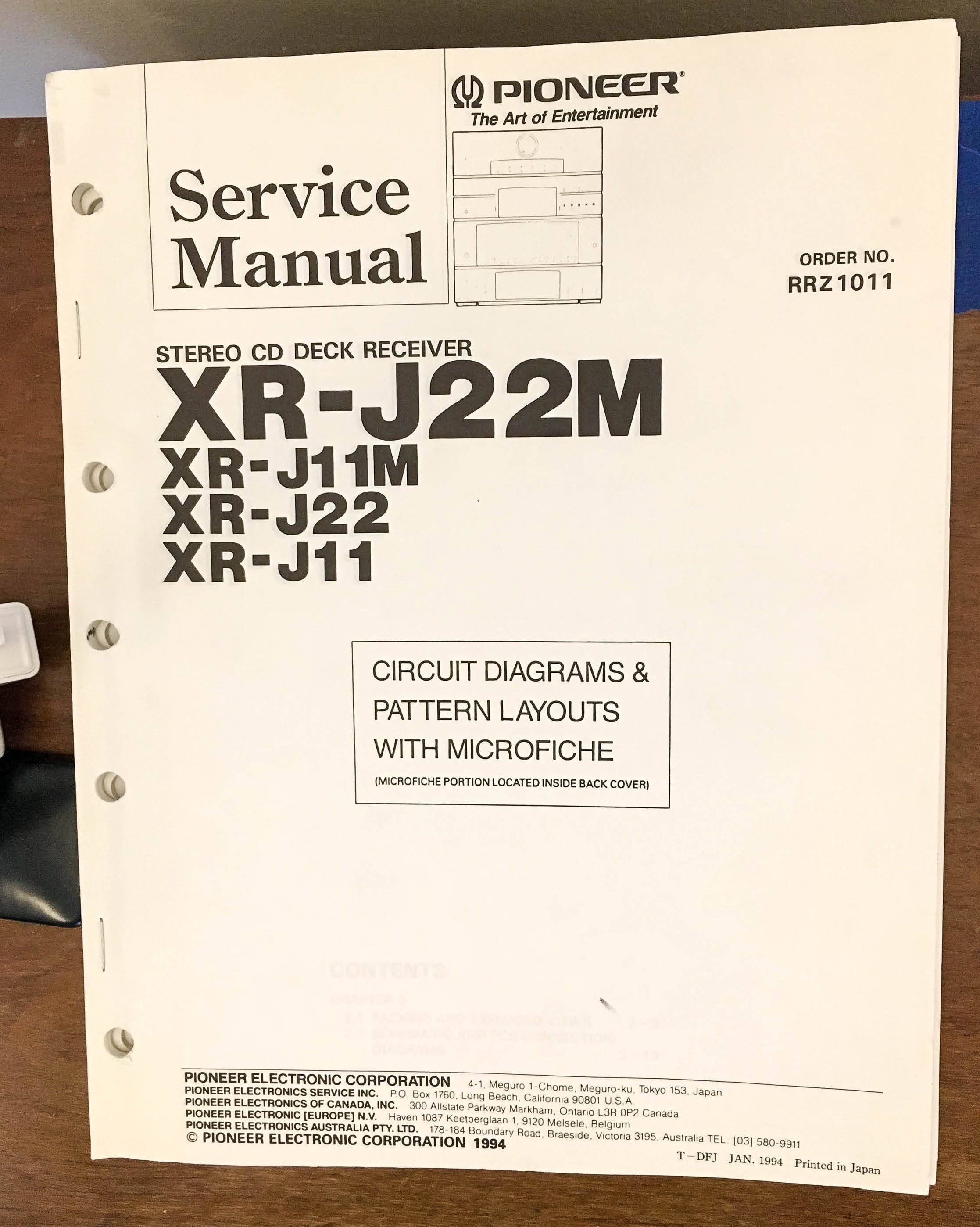 Pioneer XR-J22M XR-J11M XR-J22 XR-J11 Stereo System Service Manual *Or ...