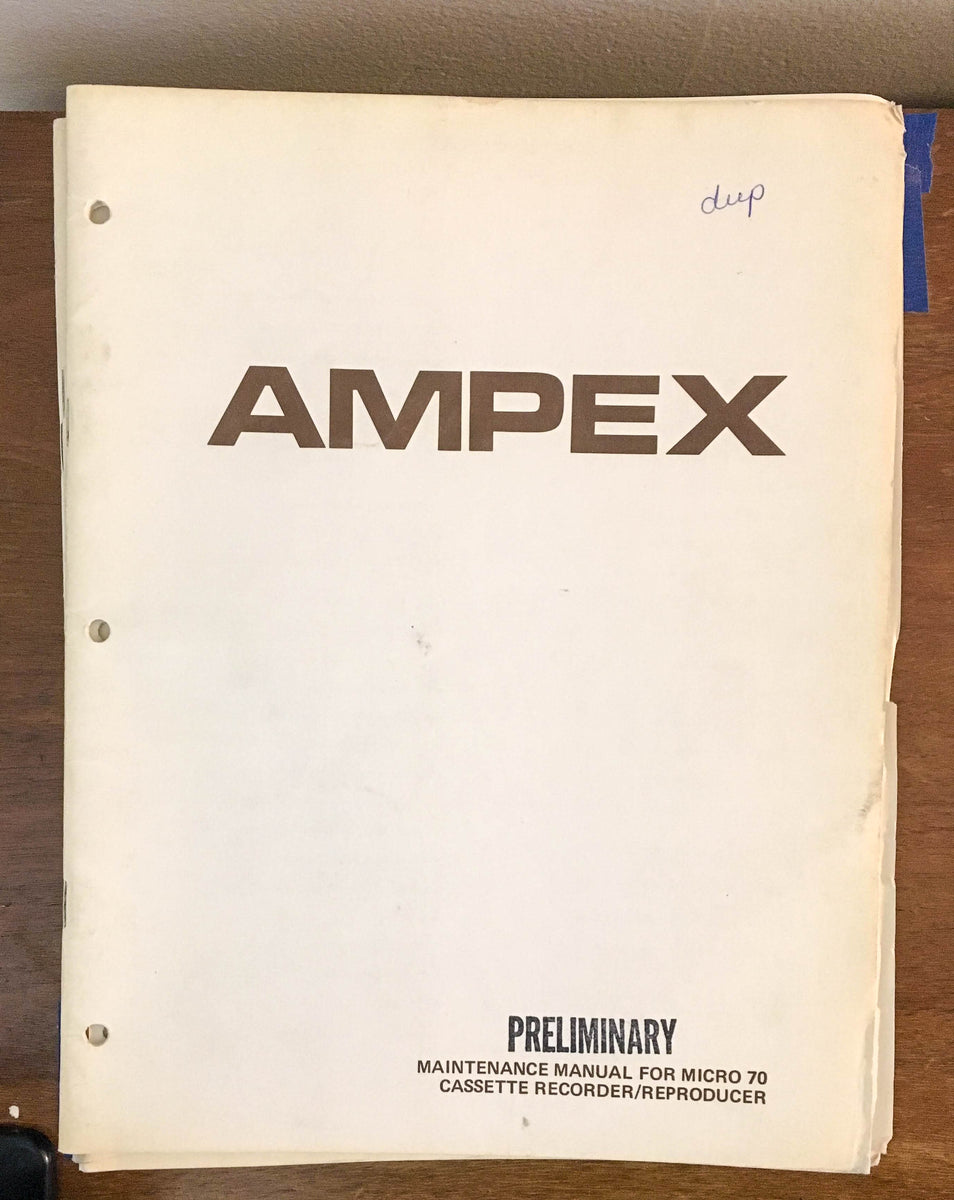 Ampex Micro 70 Cassette Player / Reocorder Service Manual *Original* 1 ...