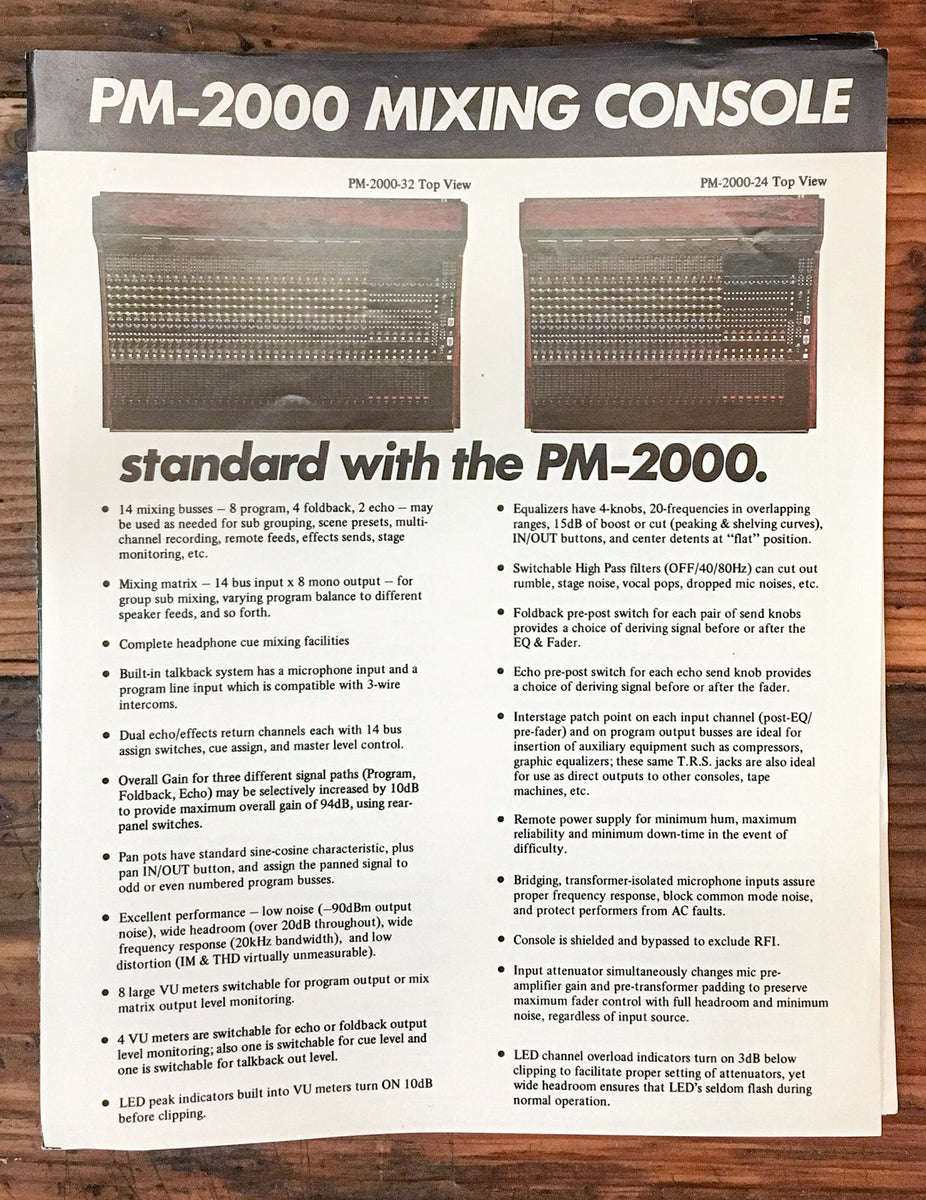 Yamaha PM-2000 Mixing Console Dealer Sheet *Original* – Vintage Audio ...