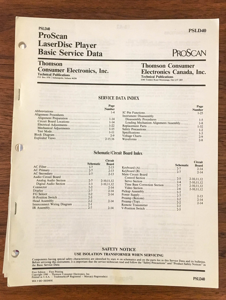 Proscan / RCA PSLD 40 Laserdisc Player Service Manual *Original* #1 ...