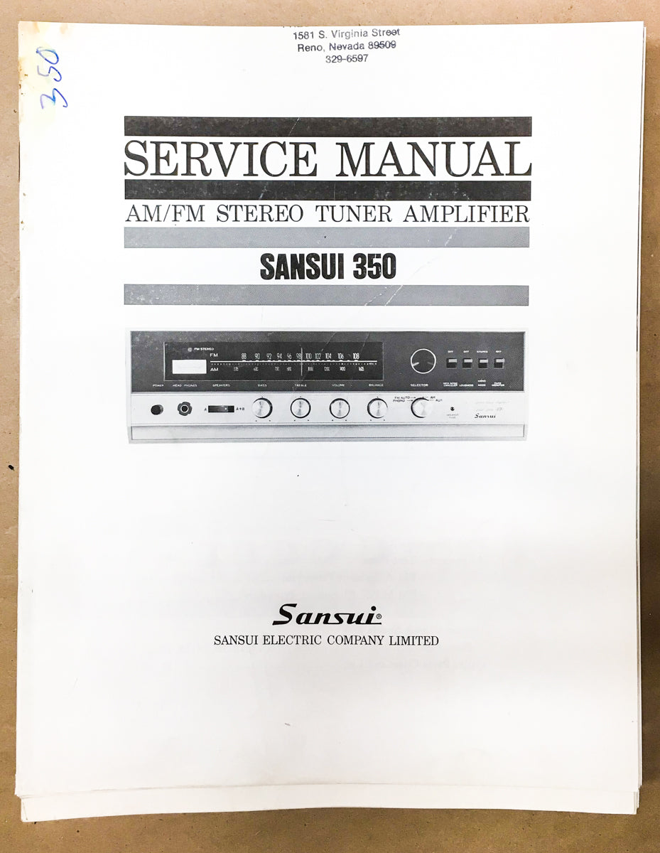Sansui Model 350 Receiver Service Manual *Original* – Vintage Audio ...