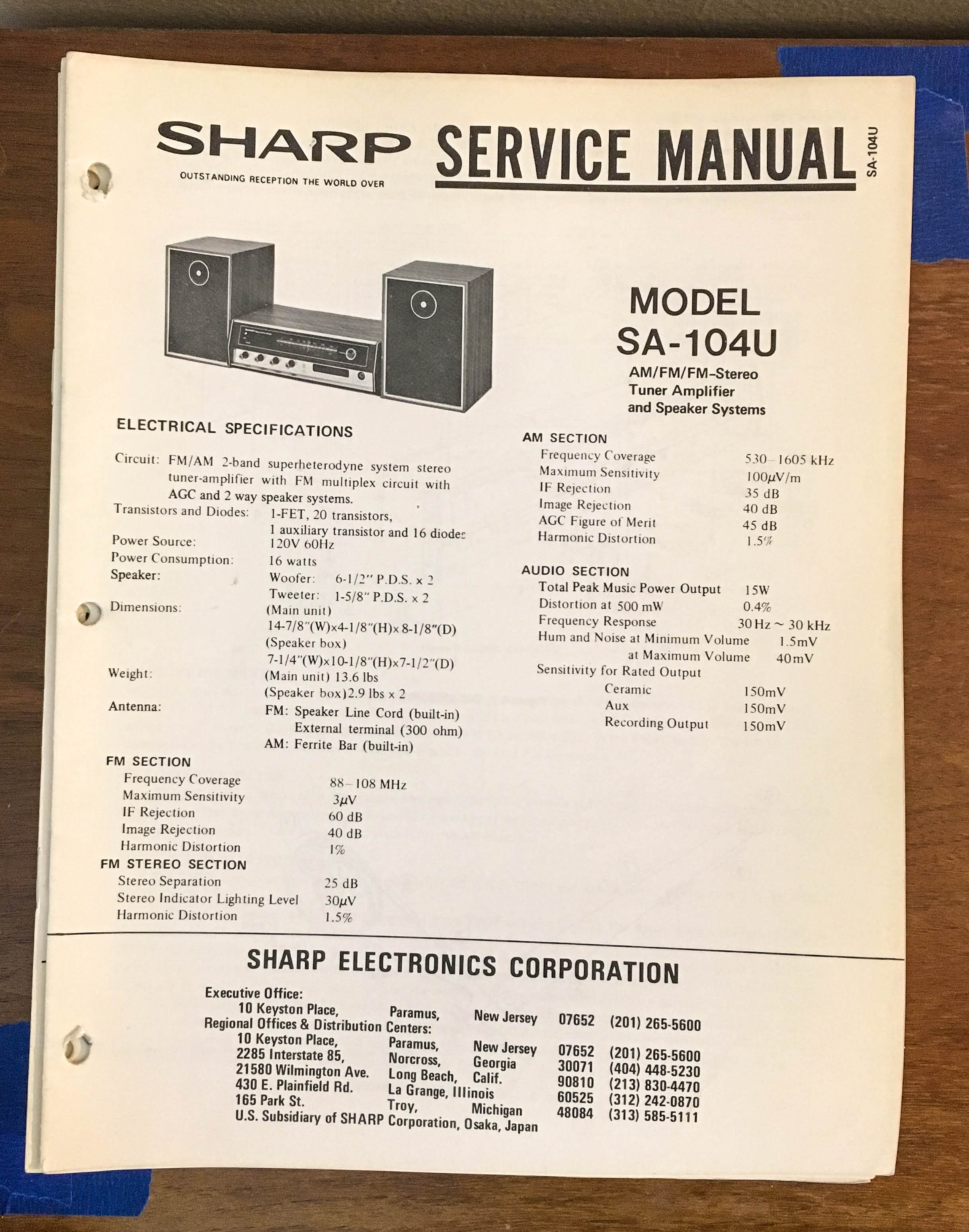 Sharp SA-104A Stereo System Service Manual *Original* – Vintage Audio ...