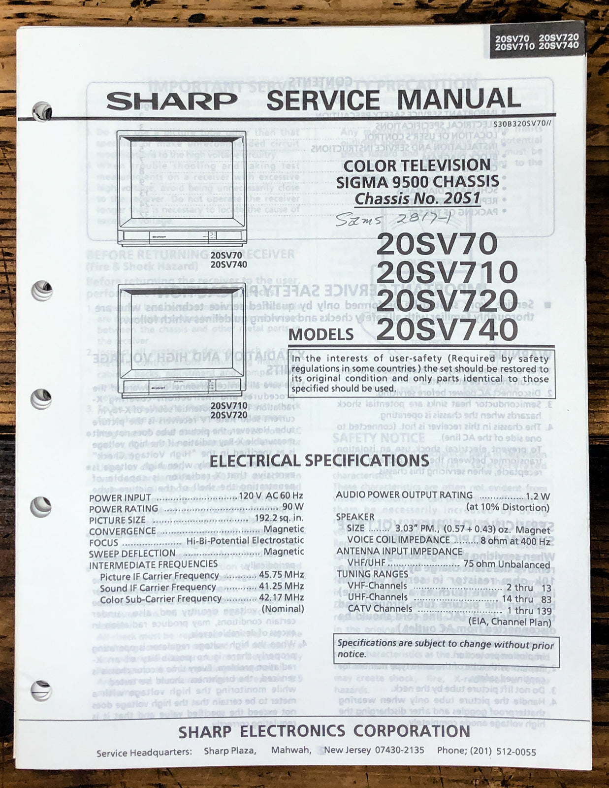 TV / Television Service Manual *Original* – Vintage Audio Store ...