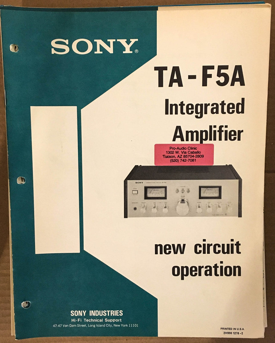 Sony TA-F5A Stereo Amplifier New Circuit Operation Manual *Original ...