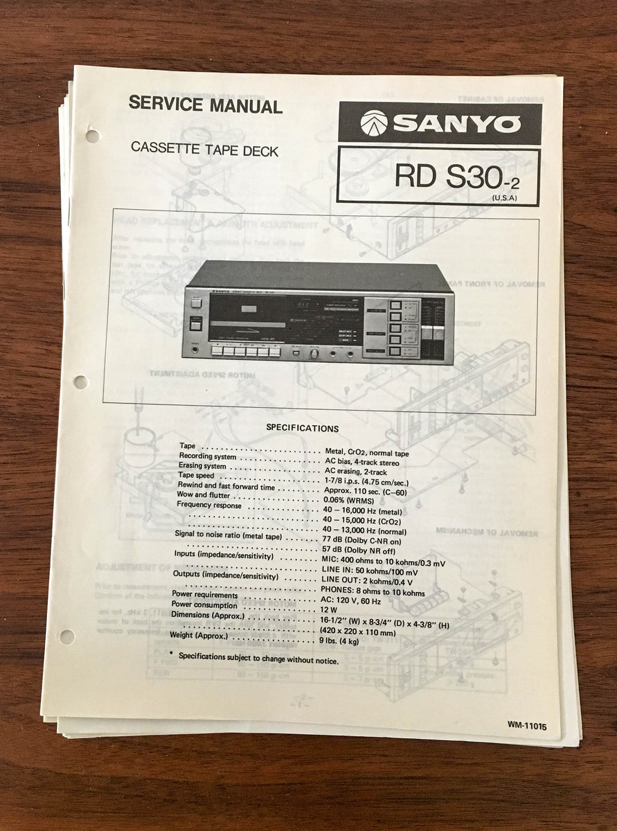 Sanyo RD S30-2 Cassette Deck Service Manual *Original* – Vintage Audio ...