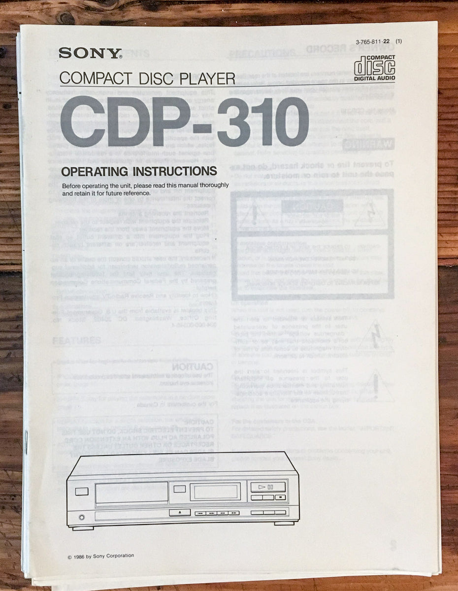 Sony CDP-310 CD Player Owners / Instruction Manual *Original* – Vintage ...