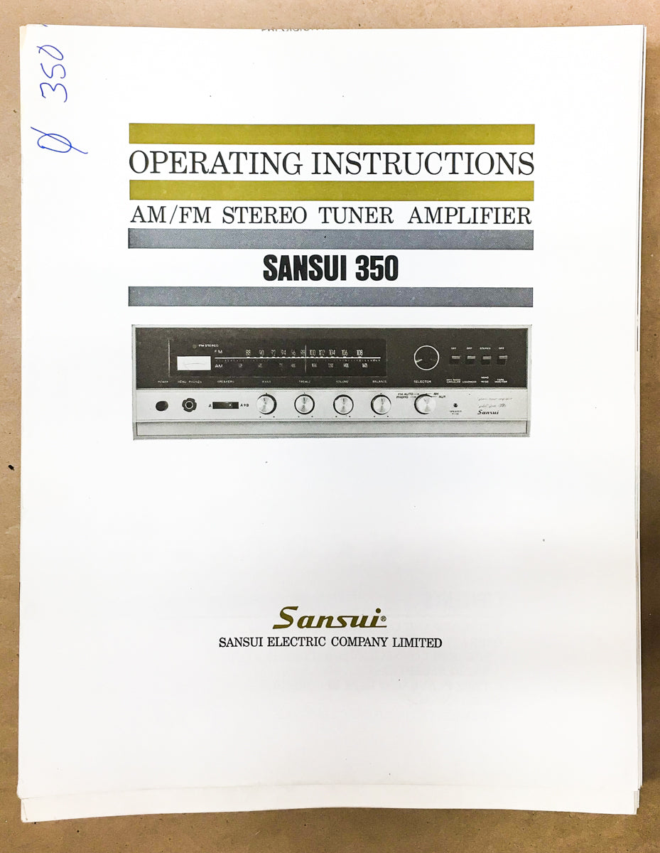Sansui Model 350 Receiver Owners / Operating Manual *Original ...