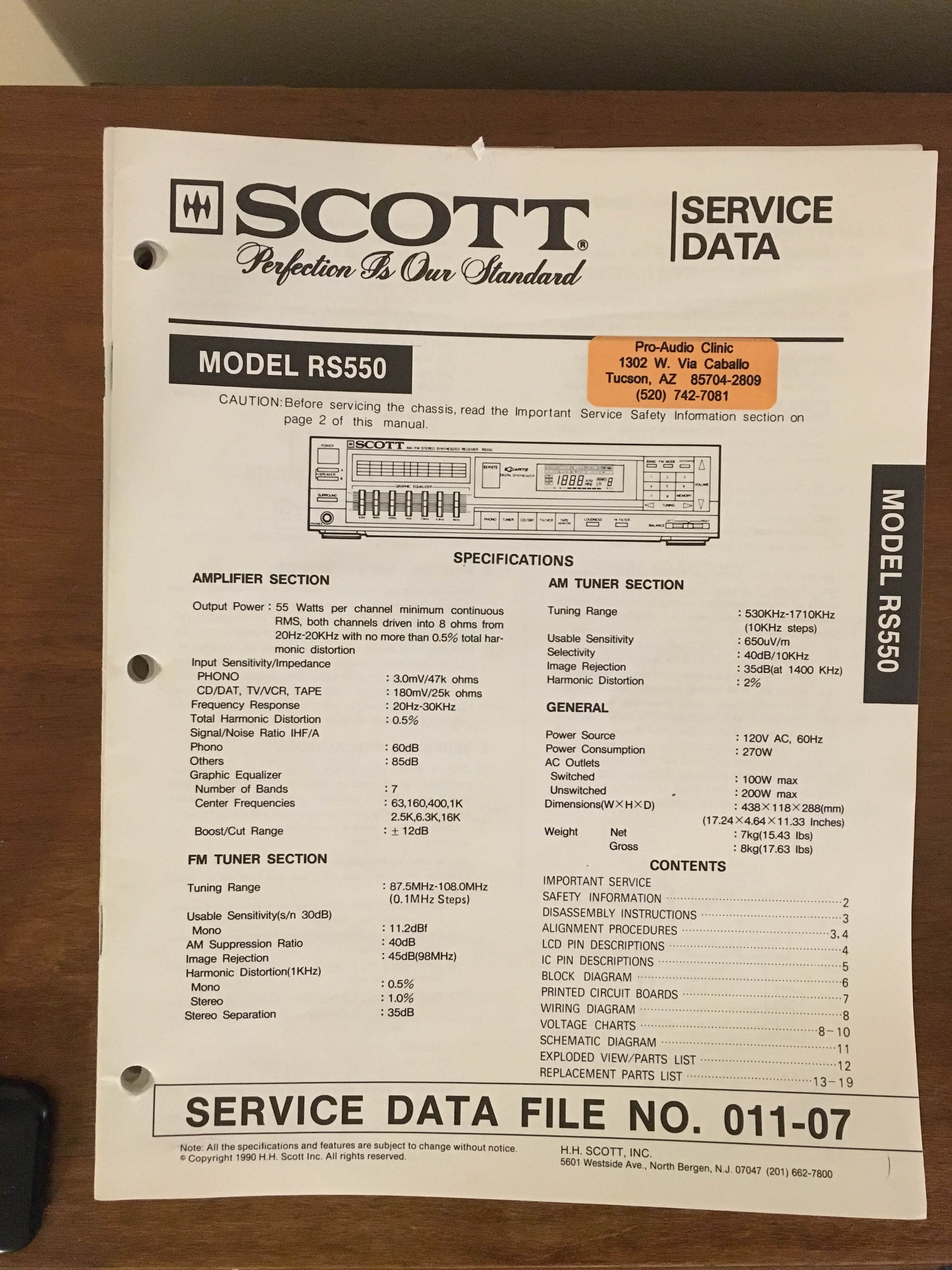 Scott RS550 STEREO Service Manual *Original* – Vintage Audio Store ...