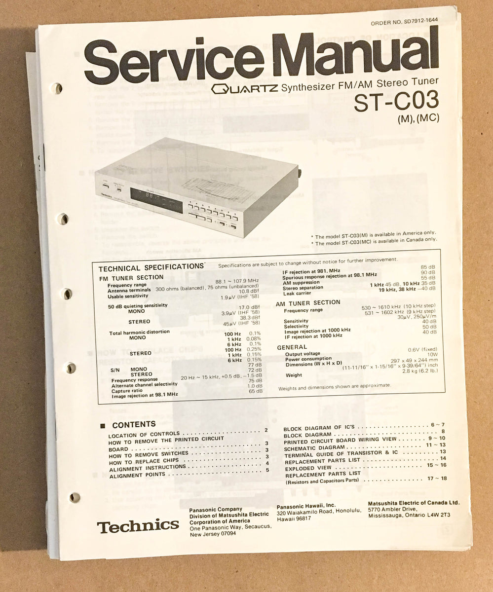 TECHNICS ST-C03 TUNER Service Manual *Original* – Vintage Audio Store ...