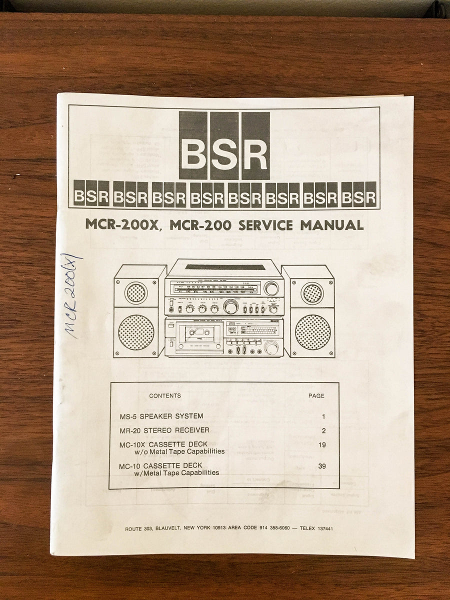 BSR MCR-200X MCR-200 Stereo Service Manual *Original* – Vintage Audio ...