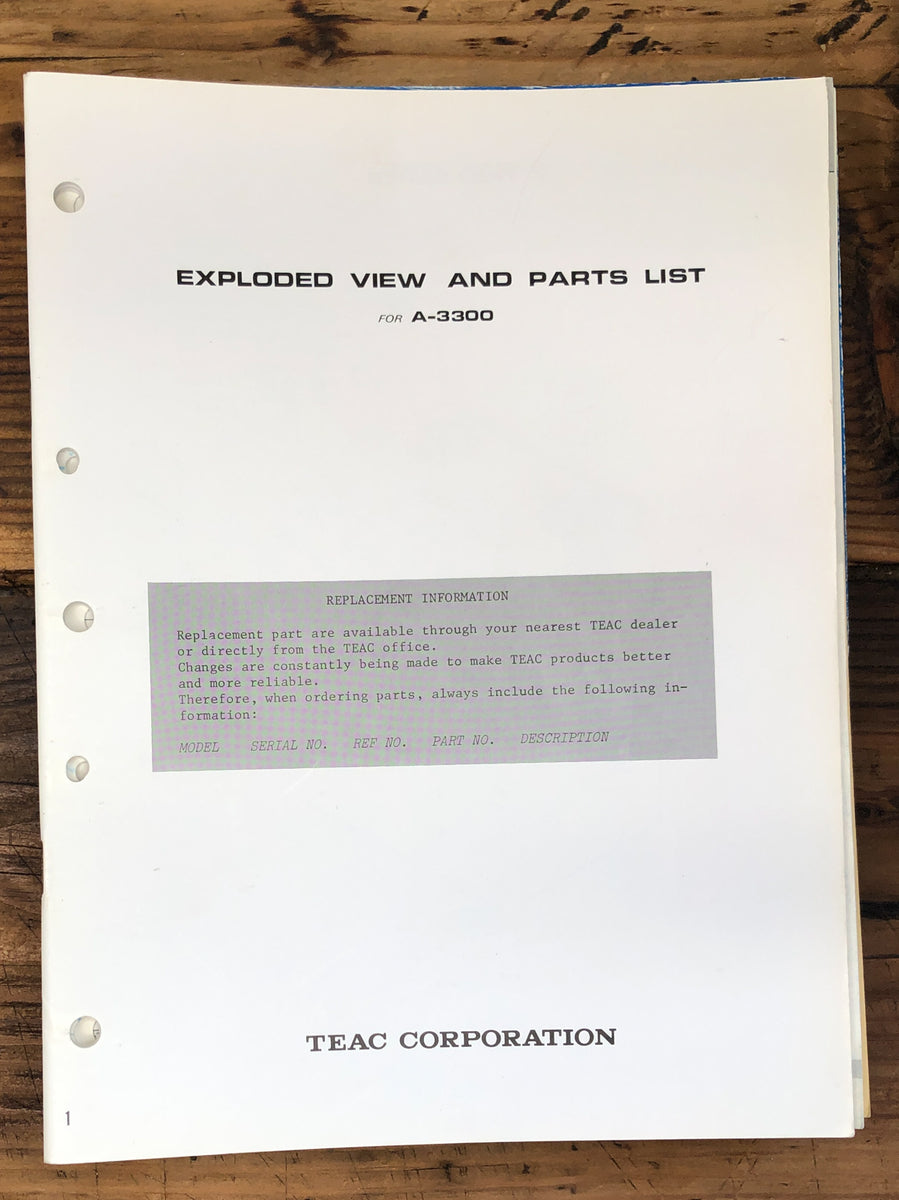 Reel to Reel Parts List Manual *Original* – Vintage Audio Store ...