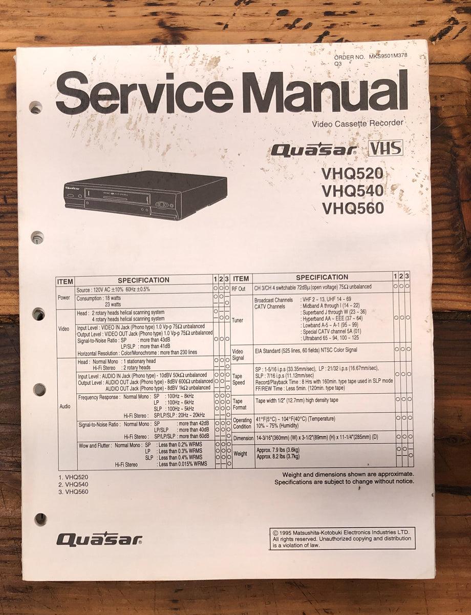 VHS Service Manual *Original* – Vintage Audio Store - Vintage Service Manuals, Stereo Brochures ...