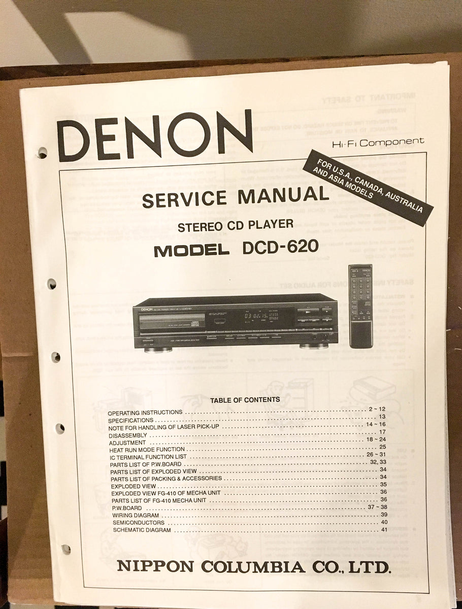 Denon DCD-620 CD Player Service Manual *Original* – Vintage Audio Store ...