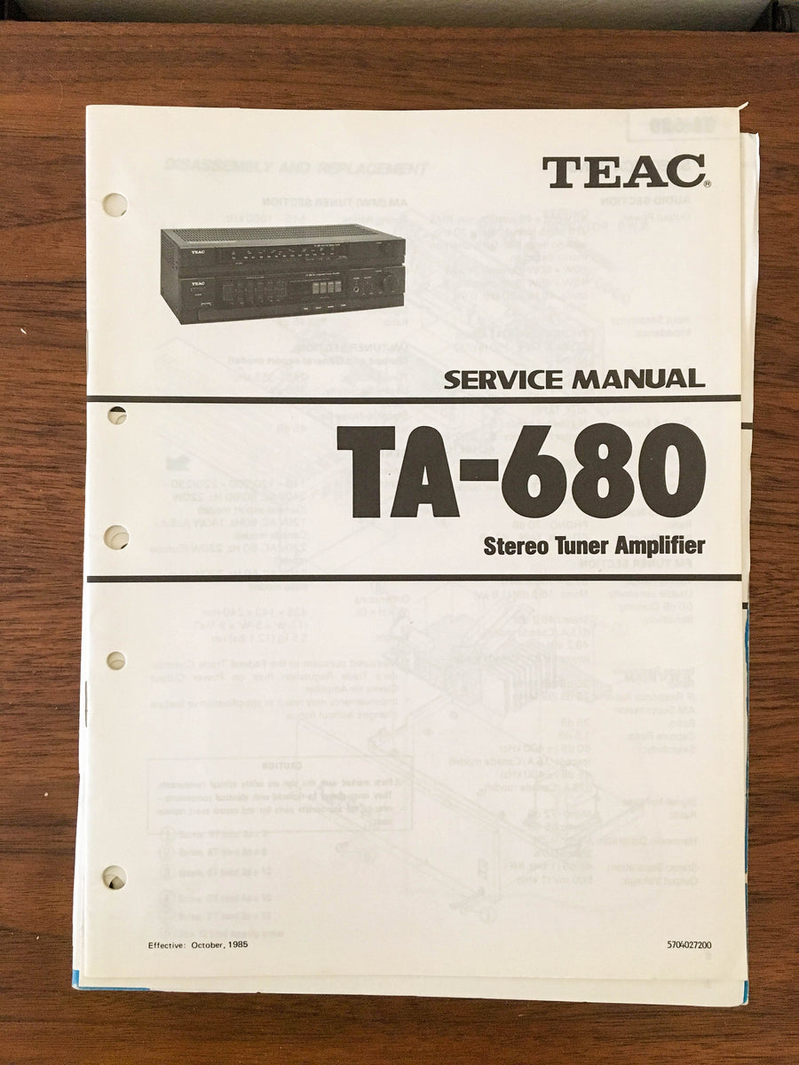 Teac TA-680 Amplifier Service Manual *Original* – Vintage Audio Store ...