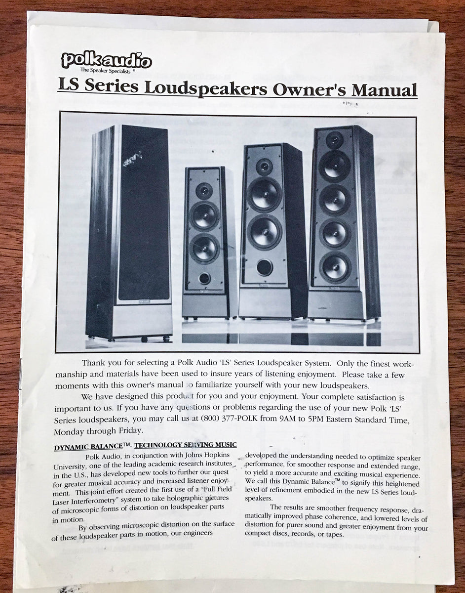 Polk Audio LS Series Speaker Owners Operating Manual *Original ...