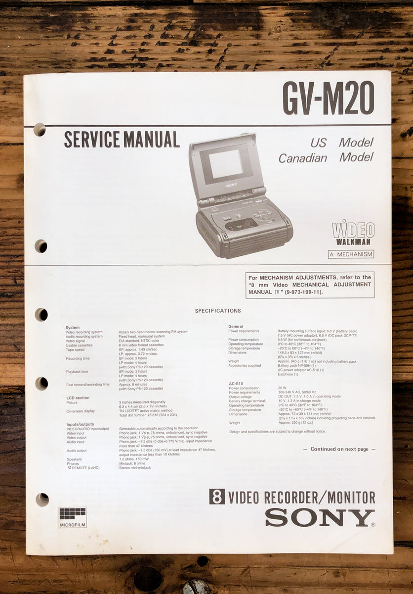 Video 8 Cassette Player Service Manual *Original* – Vintage Audio Store ...