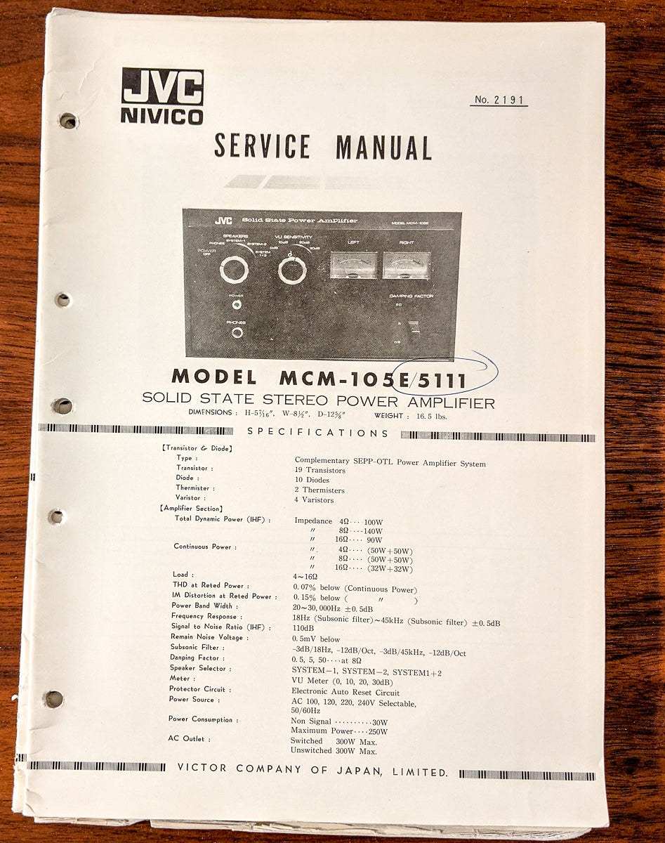JVC MCM-105E MCM-5111 Amplifier Service Manual *Original* #2 – Vintage ...