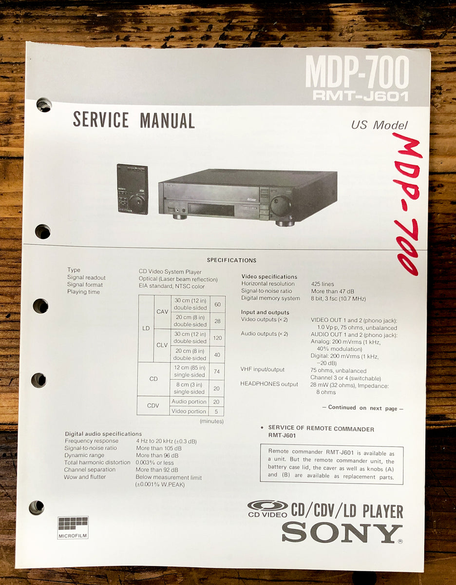 MD MiniDisc Recorder Service Manual *Original* – Vintage Audio Store ...