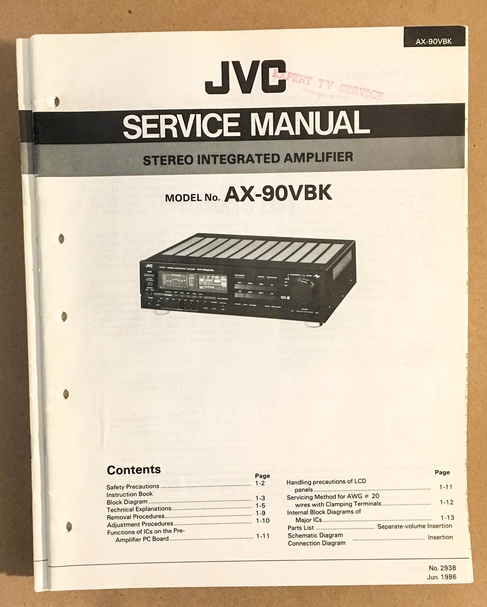JVC AX-90 VBK Amplifier Service Manual *Original* – Vintage Audio Store ...
